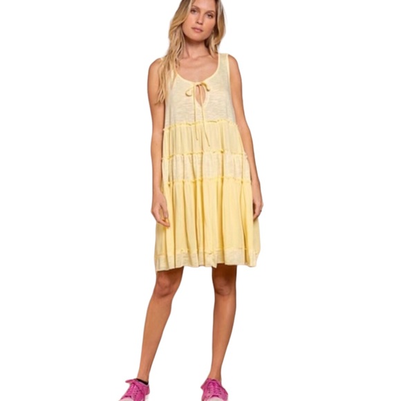 POL | Dresses | Pol Yellow Ruffle Tiered Hem Mini Dress | Poshmark